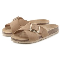 ELBSAND Damen Pantolette &raquo;Mule, Sandale, offener Schuh, Sommerschuh, Lederpantolette&laquo; aus hochwertigem Leder mit weichem Korkfu&szlig;bett beige 36