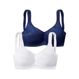 Petite Fleur By Lascana Damen petite fleur by Lascana Soft-BH Packung, ohne B&uuml;gel aus gl&auml;nzendem Jacquard im Animal-Design &ndash; gro&szlig;e Gr&ouml;&szlig;en blau 85, Cup