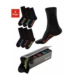 Bench. Damen Socken &raquo;Damen Herren Basic Socken f&uuml;r Freizeit und Alltag&laquo; Box, 6 Stk. tlg. in der praktischen Box mit verschiedenfarbigen Logos schwarz 