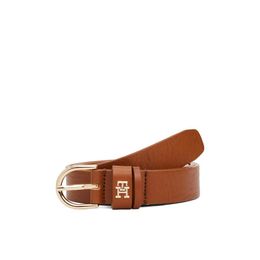 Tommy Hilfiger Damen Lederg&uuml;rtel &raquo;ESSENTIAL EFFORTLESS 2.5 cm breit GOLD&laquo; Logoemblem, weiche Haptik, ovale Einfachdornschlie&szlig;e braun 90