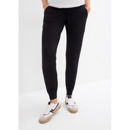 bonprix Damen bonprix Umstandshose aus Viskose, mit breitem Umschlagbund, elastischer Saum schwarz 52/54 (XXL), N-Gr