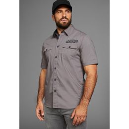 MAN'S WORLD Man's World Herren Kurzarmhemd mit kontrastfarbener Stickerei grau L (41/42), N-Gr