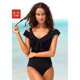 Lascana Damen Lascana Badeanzug mit Tragevarianten und R&uuml;schen-Volants schwarz 44, Cup C