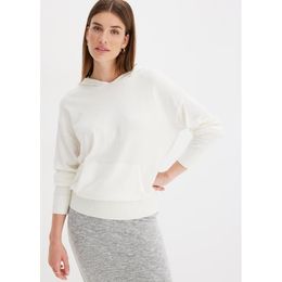 bonprix Damen bonprix Strickpullover aus Viskosemischung, mit Kapuze, mit K&auml;ngurutasche wei&szlig; 36/38 (S)