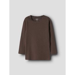 name it M&auml;dchen Langarmshirt &raquo;NMFKAB LS TOP NOOS&laquo; in Feinripp und mit s&uuml;&szlig;er Spitzenkante am Ausschnitt braun 104