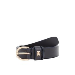 Tommy Hilfiger Damen Lederg&uuml;rtel &raquo;ESSENTIAL EFFORTLESS 2.5 cm breit GOLD&laquo; Logoemblem, weiche Haptik, ovale Einfachdornschlie&szlig;e blau 120