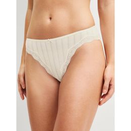 Calida Damen Calida Slip &raquo;Etude Toujours&laquo; Nadelstreifen-Optik, florale Spitze, Regular-Cut, Jacquard, elastisch beige L (48/50)