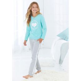 Buffalo M&auml;dchen Pyjama 2 tlg. Schlafanzug mit Herzdruck und Streifen am Bein grau 170/176