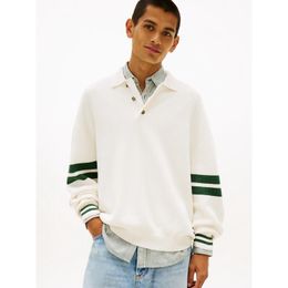 Tommy Jeans Herren Polokragenpullover &raquo;TJM 90S BLOCK KNITTED&laquo; Relaxed fit mit Streifendetails wei&szlig; L