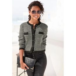 Lascana Damen Lascana Strickjacke mit Karomuster, markante Knopfleiste, casual-chic schwarz-wei&szlig; 32/34