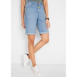 bonprix Damen bonprix Bermudas aus Baumwolle, Polyester und Elasthan, regular fit, mit Stickerei blau 56, N-Gr