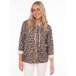 Zwillingsherz Damen Hoodie &raquo;"Leo"&laquo;, Kapuze, Animal-Muster, 3/4-Arm, Kordel, modisch beige L/XL (L/XL)