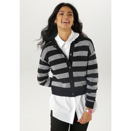 Aniston Selected Damen Aniston SELECTED Strickjacke im trendigen Streifen-Dessin schwarz-wei&szlig; 46