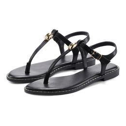 French Connection Damen Sandale &raquo;Zehentrenner, offener Schuh, Sommerschuhe&laquo; mit goldfarbenen Verzierungen VEGAN 40