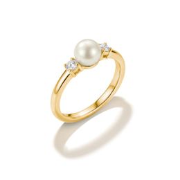 Thomas Sabo Damen Thomas Sabo Fingerring &raquo;Ring mit Perle gelbgoldfarben&laquo; mit Zirkonia (synth.) - mit S&uuml;&szlig;wasserzuchtperle gold 52, Metall Perlen