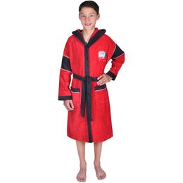 W&ouml;rner Kinderbademantel &raquo;Headphones&laquo; mit Stickerei, mit Taschen, maschinenwaschbar, trocknergeeignet rot Baumwoll-Webfrottier 152 L: 90cm