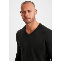 H.I.S. H.I.S Herren Strickpullover mit V-Ausschnitt, Pullover aus Feinstrick, Baumwollmischung schwarz L (52/54)