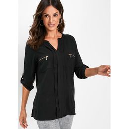 bonprix Damen bonprix Tunika figurumspielende Passform, mit langem Arm, mit eingelegten Falten schwarz 36
