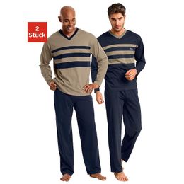 Le Jogger Herren Le Jogger Pyjama Packung, 4 tlg. Schlafanzug mit kontrastfarbigen Eins&auml;tzen vorn bunt 44/46 (S)