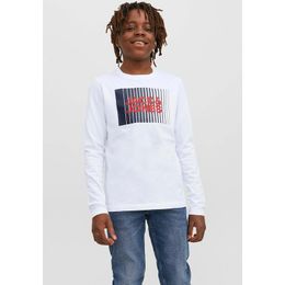 Jack & Jones Jack & Jones Junior Jungen Langarmshirt &raquo;JJECORP stylisch, bequem, atmungsaktiv, pflegeleicht&laquo; bedruckt, casual, regular fit, Rundhals wei&szlig; 140