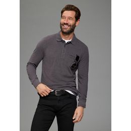 MAN'S WORLD Man's World Herren Langarm-Poloshirt &raquo;Neue Kollektion!&laquo; schmale Passform, Langarm, mit Rei&szlig;verschlusstasche grau S (44/46)
