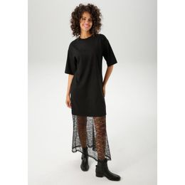 Aniston Casual Damen Aniston CASUAL Maxikleid mit raffinierter Spitze am Saum schwarz 42, N-Gr