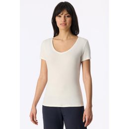 Schiesser Damen T-Shirt &raquo;Natursch&ouml;nheit&laquo; mit V-Ausschnitt, kurzem Arm, Feinripp-Qualit&auml;t beige 40