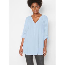bonprix Damen bonprix Tunika &raquo;Tunikabluse aus softer Viskose&laquo; Casual Stil, Regular Fit, mit Rundsaum, mit Knopfleiste blau 40