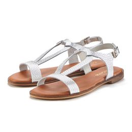 Lascana M&auml;dchen Lascana Sandale &raquo;Sommerschuh&laquo; Sandalette, Sommerschuh aus hochwertigem Leder im Metallic-Look silber 37