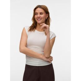 V&eacute;ro Moda Vero Moda Damen Rundhalsshirt &raquo;VMAVASARAH SL TOP JRS NOOS&laquo; Materialmix, seitlich gerafft wei&szlig; S