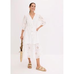 bonprix Damen bonprix Midikleid mit V-Ausschnitt, ausgestellte Passform, aus Baumwolle 44, N-Gr