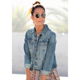 Lascana Damen Lascana Jeansjacke &raquo;mit zwei Pattentaschen und Riegeln am Saum&laquo; Denimjacke, kurze &Uuml;bergangsjacke, Sommerjacke aus Denim blau 44