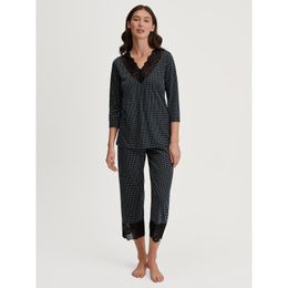 Calida Damen Calida Capri-Pyjama &raquo;Deep Dreams&laquo; 2 tlg. 7/8-L&auml;nge, gepunktet, Spitze, atmungsaktiv, weich schwarz L (48/50)