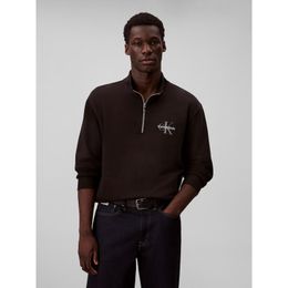 Calvin Klein Jeans Herren Sweatshirt &raquo;LS EU 350TERRY MICRO MONOLOGO QT&laquo;, Regular fit, Stehkragen und Rei&szlig;verschluss schwarz S
