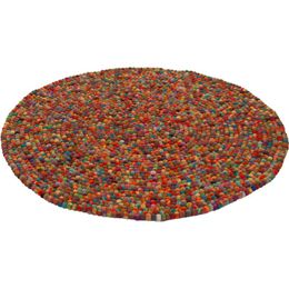 Theko Wollteppich &raquo;Felty 2.2&laquo; rund 22 mm H&ouml;he Filzkugel-Teppich, reine Wolle, handgefertigt bunt Wolle &Oslash; 120cm 1 Stk., 22mm, &Oslash; 120cm
