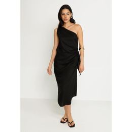 Lscn By Lascana Damen LSCN by LASCANA One-Shoulder-Kleid mit goldfarbenen Zieraccessoire am Tr&auml;ger, Strandkleid schwarz 38, N-Gr