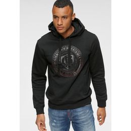 Bruno Banani Herren Kapuzensweatshirt, Langarm, schmale Passform, bedruckte Optik schwarz M (48/50)