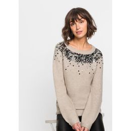 bonprix Damen bonprix Strickpullover mit bunten Pailletten, Raglan&auml;rmel, bequem, Rundhals-Ausschnitt beige 40/42 (M)