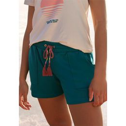 Vivance Damen Sweatshorts Kurze Hose mit aufgesetzten Taschen und Kontrastkordel, Loungewear blau 40/42, N-Gr