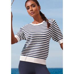 French Connection Damen T-Shirt Loungeshirt mit kurzem Arm, aus soften Strukturstrick, Loungewear schwarz-wei&szlig; 32/34