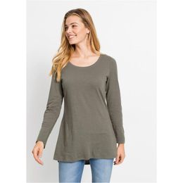 bonprix Damen bonprix Langarmshirt &raquo;Langarmshirt aus reiner Baumwolle&laquo; lockere Passform, Langarm-Design, abgerundeter Saum, aus Baumwolle gr&uuml;n 56/58 (