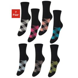 H.I.S. H.I.S Damen Socken Packung, 7 Paar tlg. in angesagtem Rhombenmuster schwarz 39-42