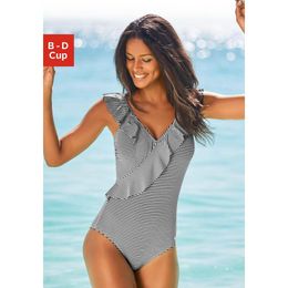 Lascana Damen Lascana Badeanzug mit Tragevarianten und R&uuml;schen-Volants schwarz-wei&szlig; 40, Cup C