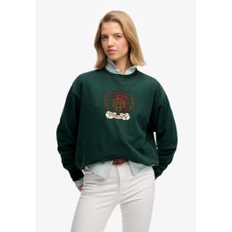 Superdry Damen Sweatshirt &raquo;Crest Loose Crew&laquo;, aus Baumwolle und Sweatware, normale Passform, mit Rundhalsausschnitt gr&uuml;n XL