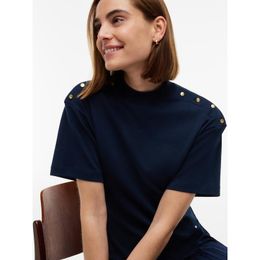 Tommy Hilfiger Damen Strickkleid &raquo;GOLD BUTTON HIGH-NK S/S DRESS&laquo; Baumwolle blau S (36/38), N-Gr