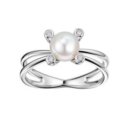 Firetti Damen Fingerring &raquo;Schmuck Geschenk Silber 925 Damenring Ring Blume&laquo; mit Zirkonia (synth.) - mit S&uuml;&szlig;wasserzuchtperle 60, Perlen Silber 925 (