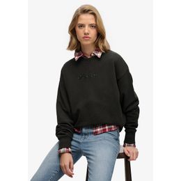 Superdry Damen Sweatshirt &raquo;SCRIPT BRAND LOOSE CREW&laquo;, mit Markenlogo aus Perlenstickerei auf der Brust schwarz S
