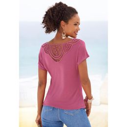 Vivance Damen Kurzarmshirt &raquo;mit Spitzeneinsatz im R&uuml;cken&laquo; aus elastischem Viskose Jersey, sommerlich leicht lila 44/46