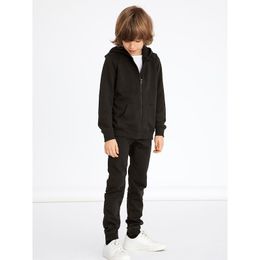 name it Kinder Kapuzensweatjacke &raquo;NKMNESWEAT &ndash; Sweatjacke mit K&auml;ngurutasche&laquo; unifarben, casual, regular fit, Sweatware, Rundhals schwarz 134/140