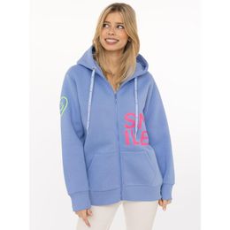 Zwillingsherz Damen Kapuzensweatjacke &raquo;"Alissa"&laquo; mit SMILE, gesticktem Herz am Arm und Rei&szlig;verschluss blau S/M